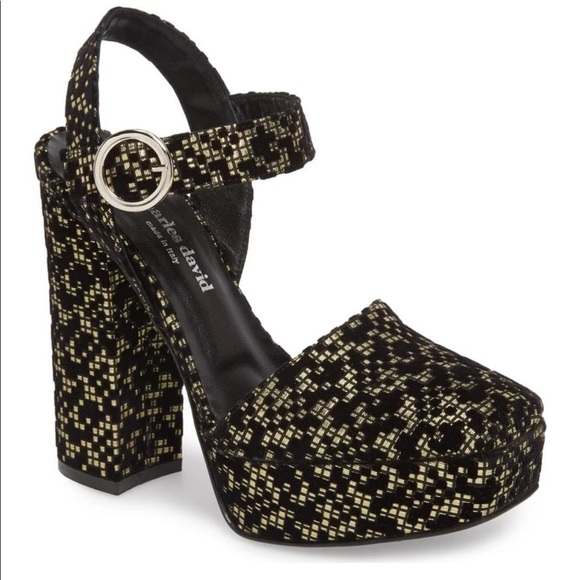 Charles David | Shoes | Black And Gold Roan Platform Sandal Charles ...